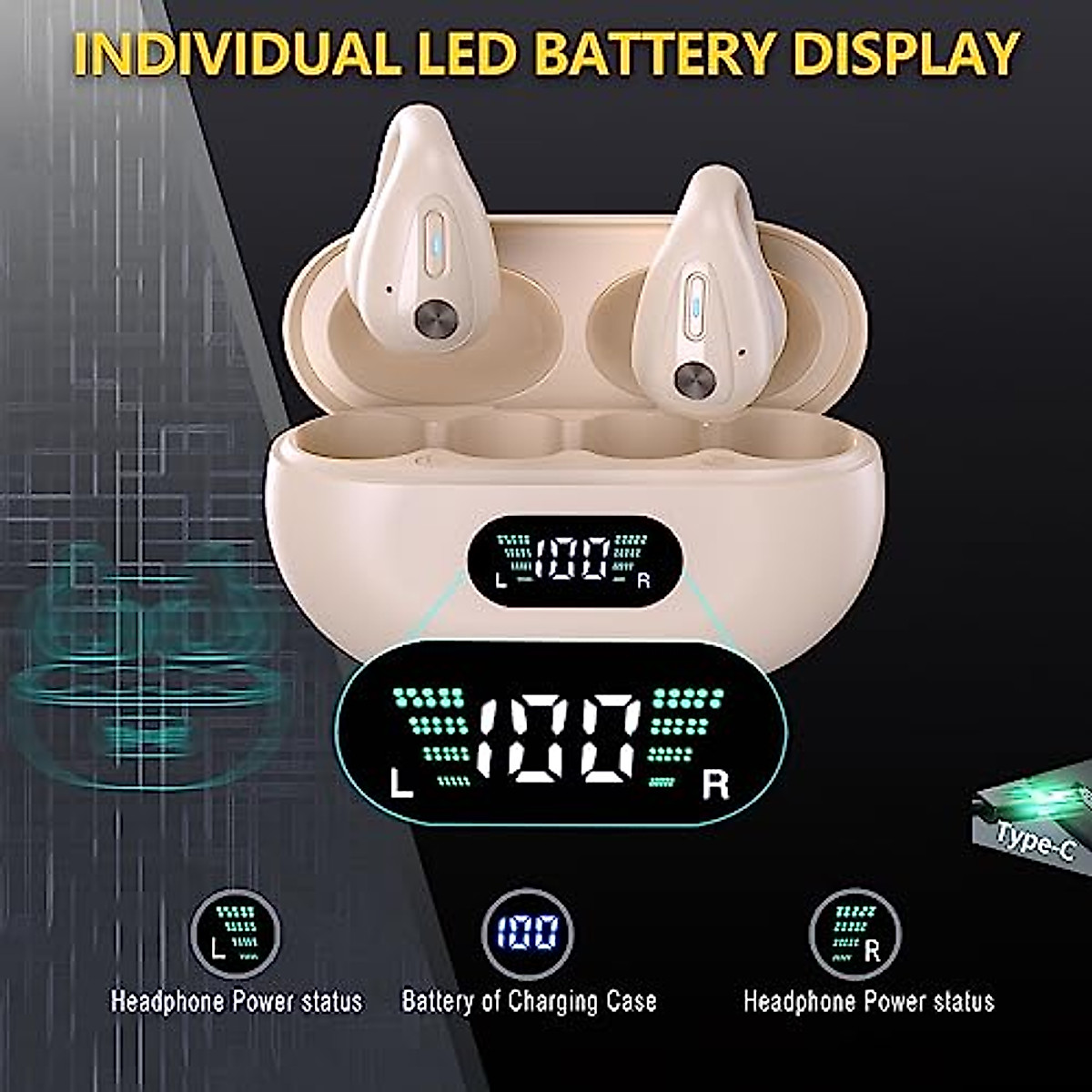 MALIHOO Wireless Ear Clip Headphones, Bluetooth Open Ear Sport Earbuds for Android iPhone,Air Conduction Headphones,Wireless Headset for Cycling,Running Workout,Running,Driving,Bluetooth 5.3