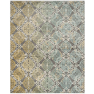 SAFAVIEH Evoke Collection 6'7" x 9' Grey/Ivory EVK230D Medallion Damask Non-Shedding Living Room Bedroom Dining Home Office Area Rug