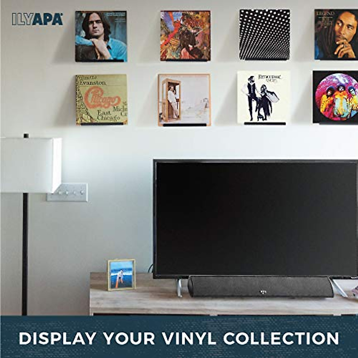 Ilyapa Metal Vinyl Record Shelf Wall Mount, 8 Pack - Black Steel Record Album Holder Display Your LP