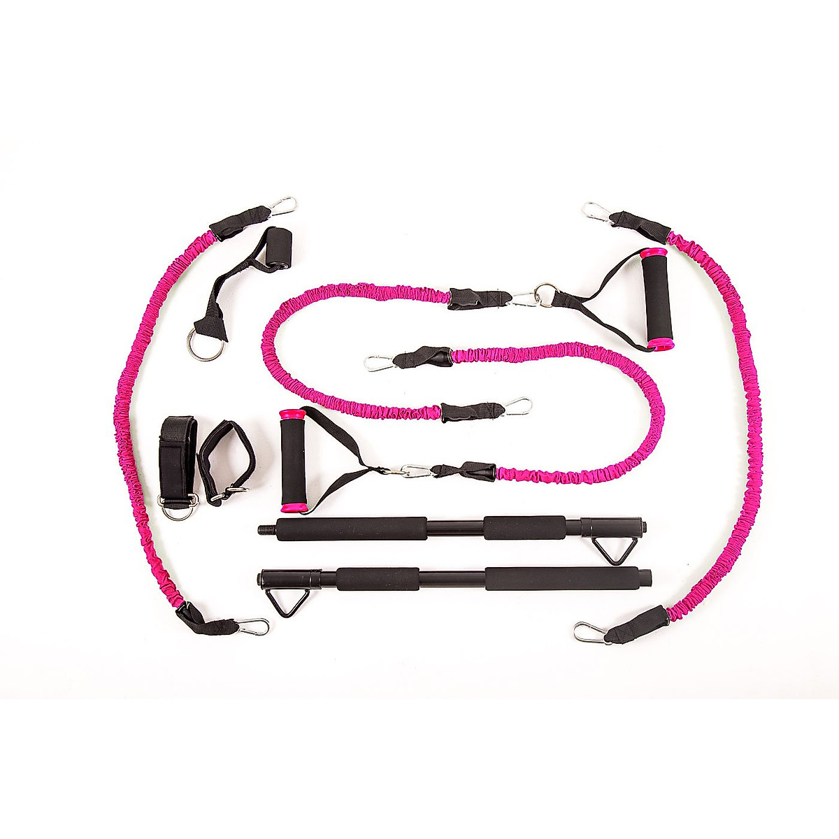 BodyBoss 2.0 - Full Portable Home Gym Workout Package + Resistance Bands - Collapsible Resistance Bar, PKG4-PINK (Pink - Full Gym + Extra Bands)