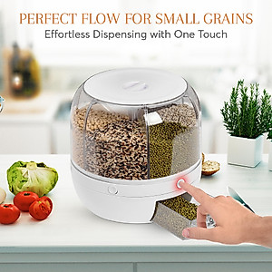 ZEEMBU Grain and Rice Dispenser, 8 Quarts Rotating 360° Kitchen Dry Food Storage Container with 6 Compartments, Easy Disassembly for Cleaning, Compact Design