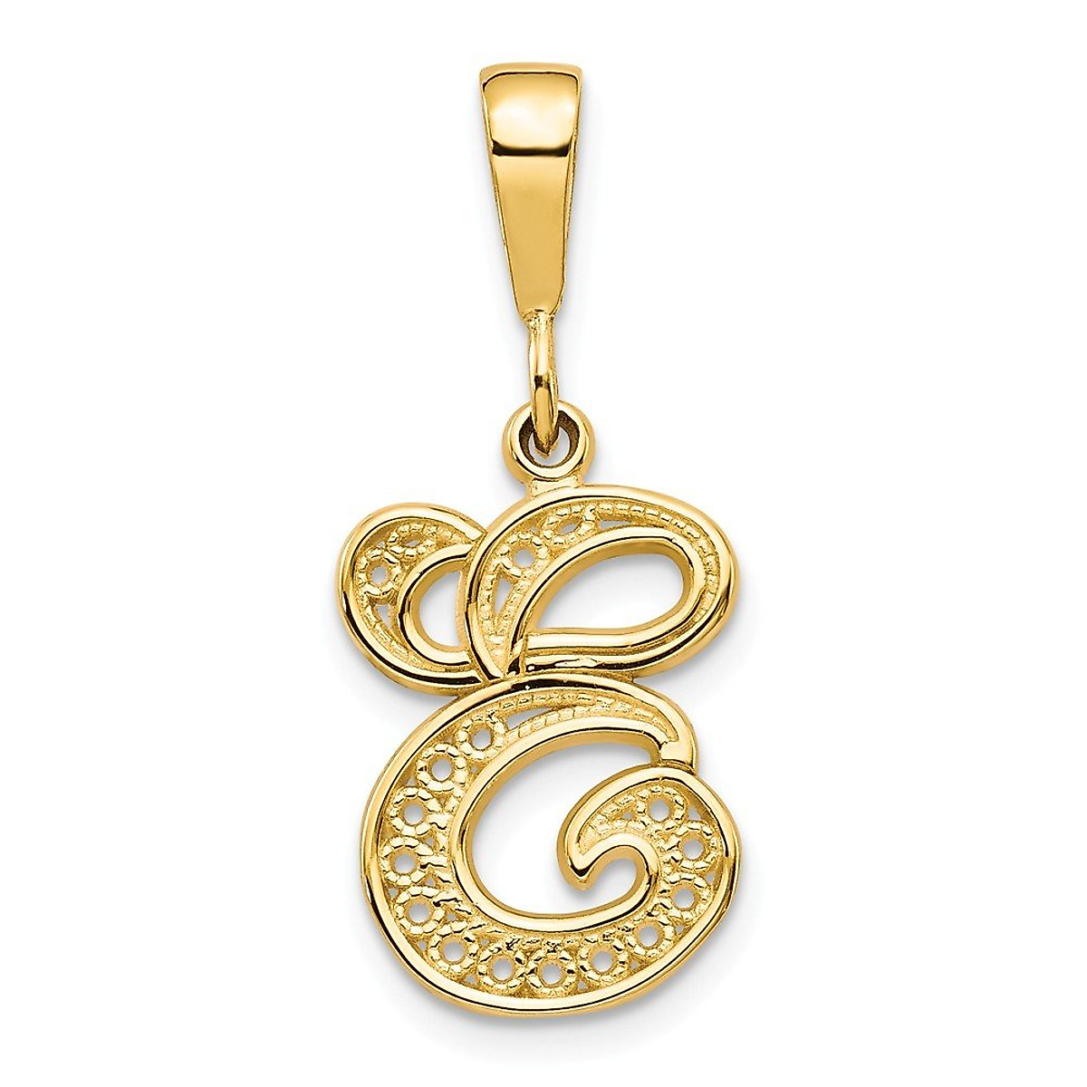 Solid 14k Yellow Gold Initial Letter E Alphabet Charm Pendant 28mm