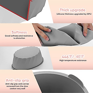 unumac Silicone Slow Cooker Liners Fit 6 QT Crock Pot liners Large Size, Reusable Leakproof Crockpot Liner Compatible with Hamilton Beach Oval Slow Cookers, BPA Free Food-Grade, Dishwasher Safe(Grey)