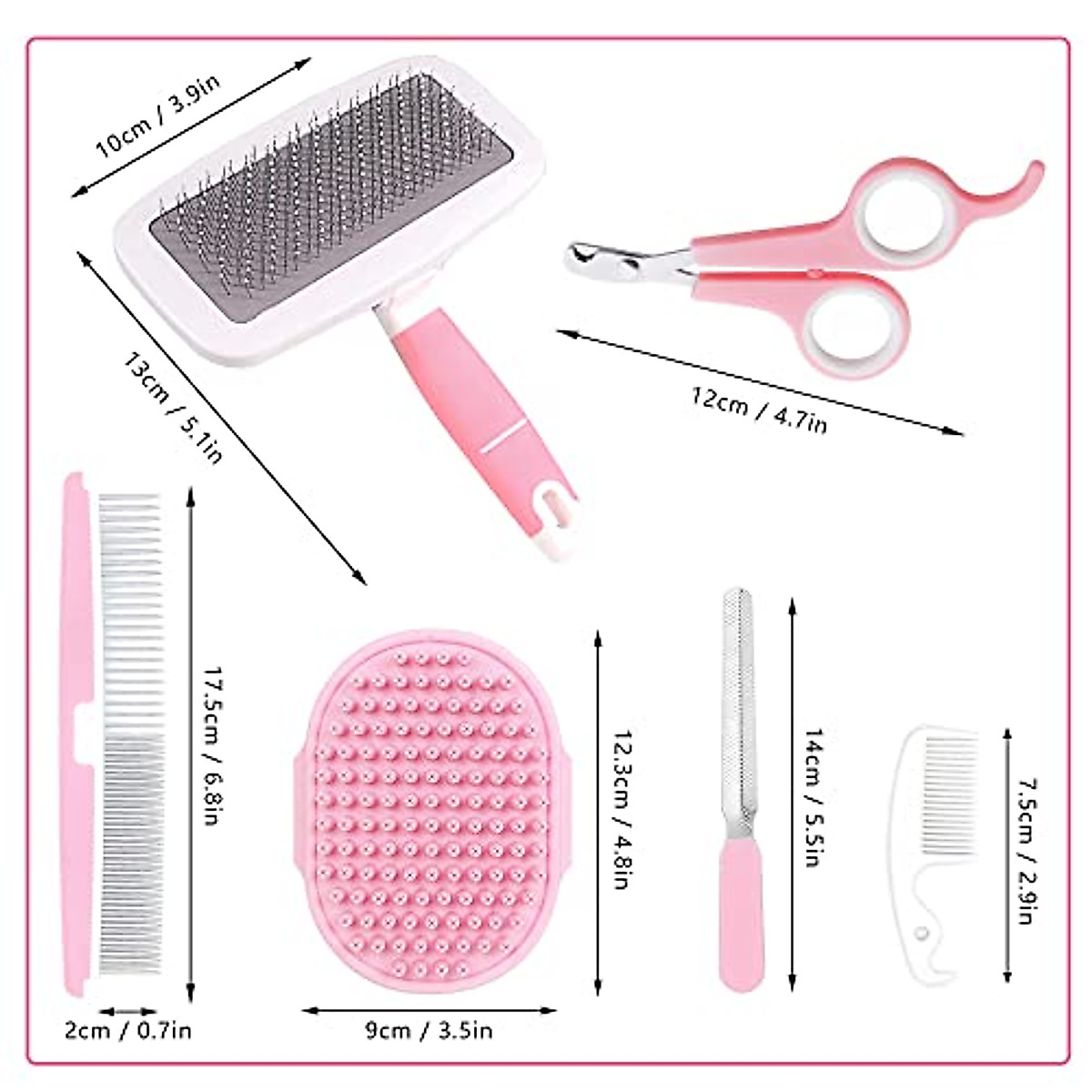 Crafterlife Small Animal Pet Grooming Kit with Pet Shedding Slicker Brush, Bath Massage Glove, Pet Grooming Comb, Nail Clipper Trimmer for Rabbit, Puppy, Kitten, Guinea Pig, Hamster, Ferret (Pink)