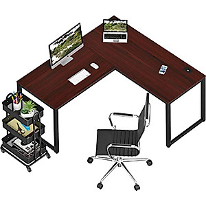 SHW Home Office 55"x60" Large L Shaped Corner Desk, Cherry