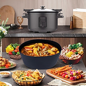 ACBOWE Silicone Slow Cooker Liners Fit Crock-Pot 6-7 Quart Oval Slow Cooker, Reusable Cooking Crock Pot Liner BPA-Free, Leakproof & Dishwasher Safe Slow Cooker Accessories for 6-7 Qt Crockpot – Black