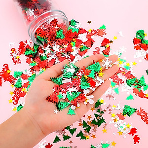 FUSHENMU 4800 Pcs/3.5 oz Christmas Glitter Confetti,Assorted Xmas Tree Snowflake Santa Elk Merry Christmas Metallic Foil Table Sequins Decoration Set