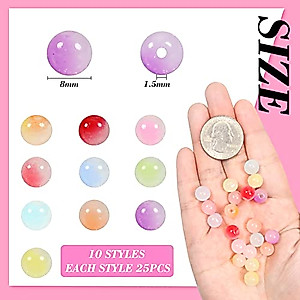 TOAOB 250pcs Glass Beads for Jewelry Making 10 Colors 8mm Round Crystal Beads Gradient Gemstone Beads Bracelet Making Kit for Necklace Jewelry Making and DIY Crafts