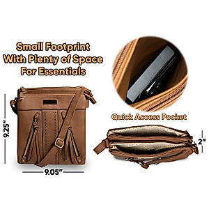Multi-Pocket Crossbody Bags for Women, Lightweight Purses and Handbags, Vegan Leather Purses for Women with Tassel (Brown)