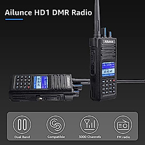 Ailunce HD1 Ham Radio, DMR Handheld Two Way Radio, Dual Band Portable Radio, Digital Radio with GPS, FM Radio 3200mAh Rechargeable SMS, Long Range Walkie Talkie for Hunting Hiking (Black 1 Pack)