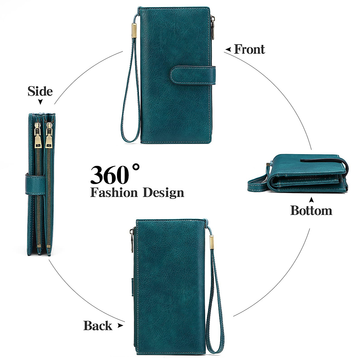 GOIACII Womens Wallets Large Capacity Credit Card Holder Rfid Wallet Women Double Zipper Pocket Leather Bifold Ladies Wristlet Clutch Wallet