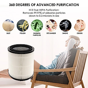 Flintar H13 True HEPA Replacement Filter, Compatible with SilverOnyx 5-Speed Air Purifier KJ150F-C02, 3-in-1 H13 Grade True HEPA filter, For Large Room 500 sq ft, 2-Pack