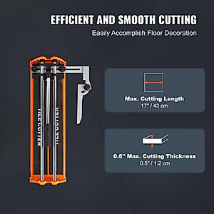 VEVOR Manual Tile Cutter, 17 inch Porcelain Ceramic Tile Cutter with Tungsten Carbide Cutting Wheel, Removable Scale, Anti-Skid Feet, Double Rails for professional installers or beginners