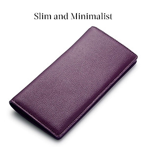 Bveyzi Ultra Slim Thin Leather RFID Blocking Credit Card Holder Bifold Clutch Wallets for Women (Purple)