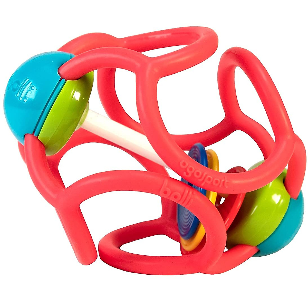 OgoBolli Rattle & Teether Toy for Babies - Tactile Sensory Ball - Stretchy, Soft Non-Toxic Silicone - Ages 6 Months and up - Red