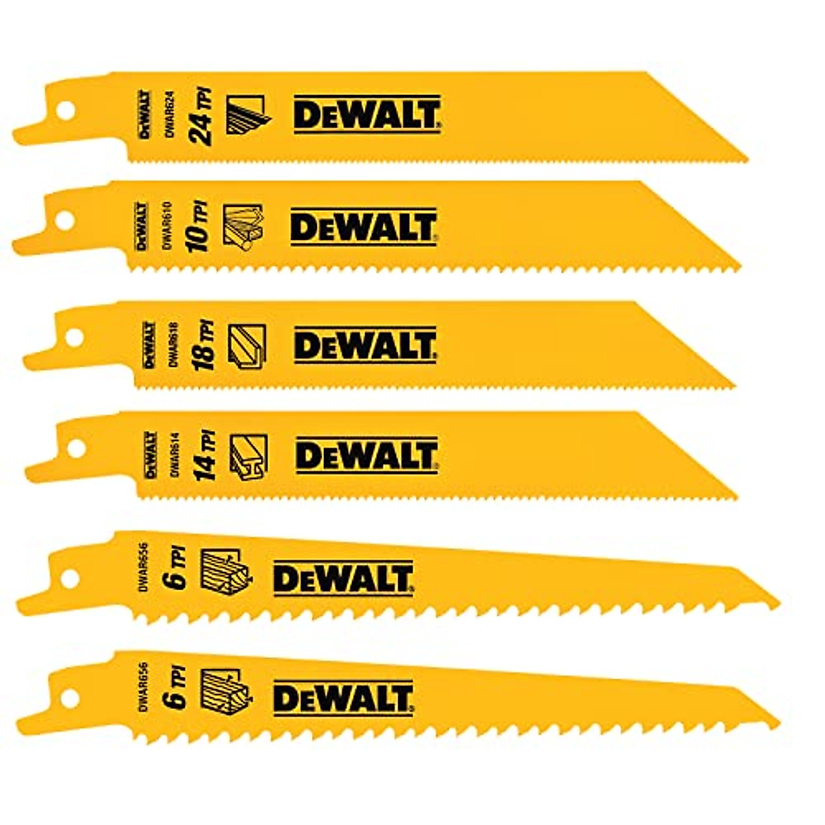 DEWALT Reciprocating Saw Blades, Metal/Wood Cutting Set, 6-Piece (DW4856)