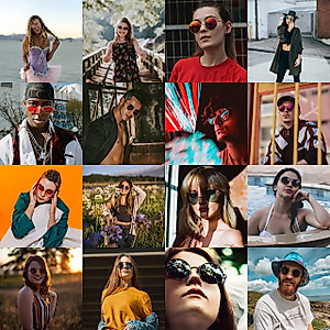 EYLRIM Red Lens Circle Glasses Small Round Polarized Sunglasses for Women Men Retro Hippie Style Circle Sun Glasses(Black/Clear Red)