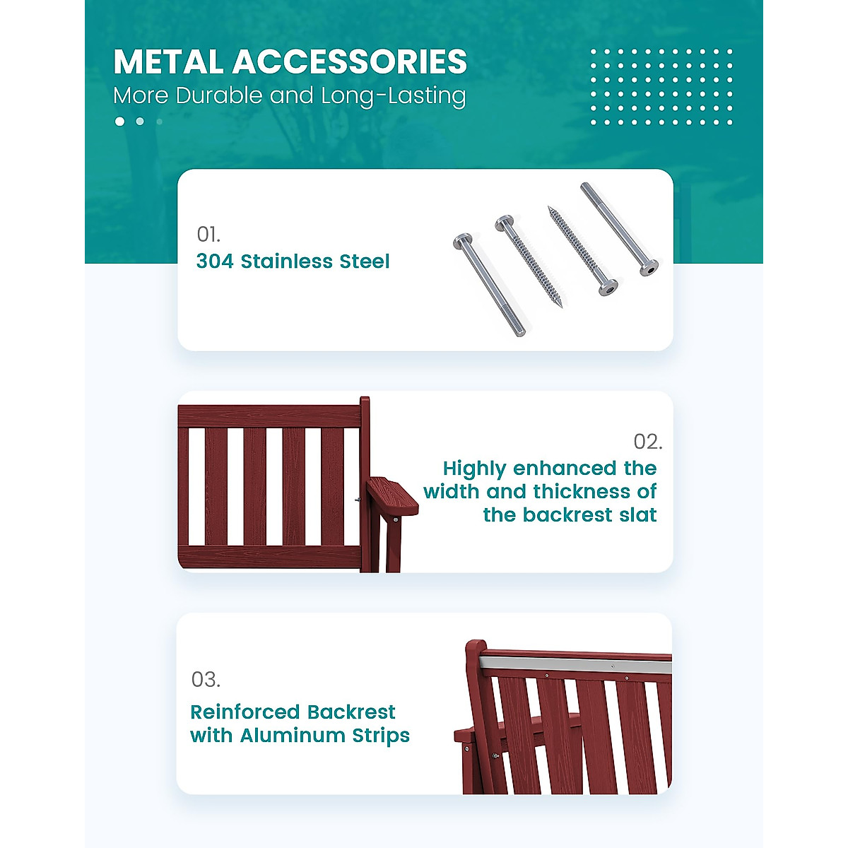 SERWALL Outdoor Bench, HDPE Outdoor Benches Weatherproof, 2-Person Garden Bench with 660 lbs Weight Capacity, Patio Benches for Outdoors, Garden, Porch, Backyard and Park, Red