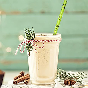 Whaline 200Pcs Christmas Paper Straws Green Cartoon Character Disposable Straws Xmas Funny Face Full Covered Drinking Straws for Christmas Winter Party Wedding Birthday Decoration Supplies