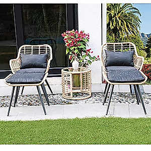 JOIVI 5 Piece Outdoor Wicker Furniture Set, Rattan Bistro All Weather Conversation Set with Ottoman and Coffee Side Table