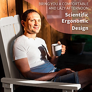 Mguio Outdoor Rocking Chairs Set of 2, Porch Rocker with High Back, Patio Rockers Set of 2, HDPE Weather Resistant Rocking Chairs for Patio, Garden, Backyard, 380lb