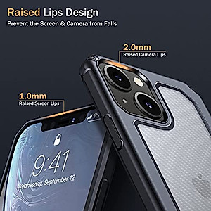 CASEDADDY [Military Protective Designed for iPhone 13 Case 6.1 inch, Shockproof Black Heavy Duty Rugged Phone Case Cover for Men & Boys with Translucent Anti-Scratch Carbon Fiber Back- Black