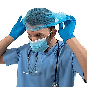 Disposable Bouffant Caps | 24 Inch | Blue | 100 Pack | Head Covers | Hair Nets