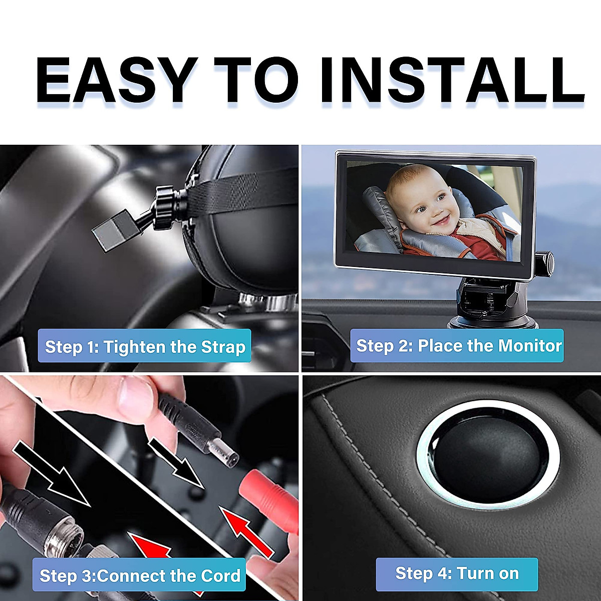 Baby Car Camera HD 5 Inch Monitor Car Mirror Infant Rear Facing Full View Clear Night Vision