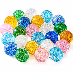 Ayfjovs 24PCS Glitter Bouncy Balls for Kids Party Favors, 32mm 6 Colors Rubber Bounce Balls Bulk, Easter Bag Filling, Easter Basket Stuffers
