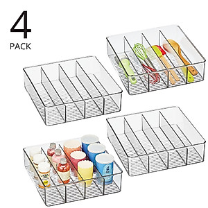 mDesign Plastic Stackable Tea Bag Storage Organizer Bin with 4 Divided Compartments - Holder for Kitchen Cabinet, Pantry, Countertop - Holds Sugar Packets, Coffee Pods, Ligne Collection, 2 Pack- Clear