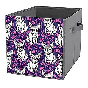 French Bulldog Storage Bin Foldable Cube Closet Organizer Square Baskets Box with Dual Handles