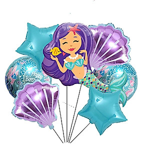 7PCS Mermaid Mylar Balloon Mermaid Balloons Birthday Party Supplies for Little Mermaid Theme Birthday Party Decorations for Girls Baby Shower