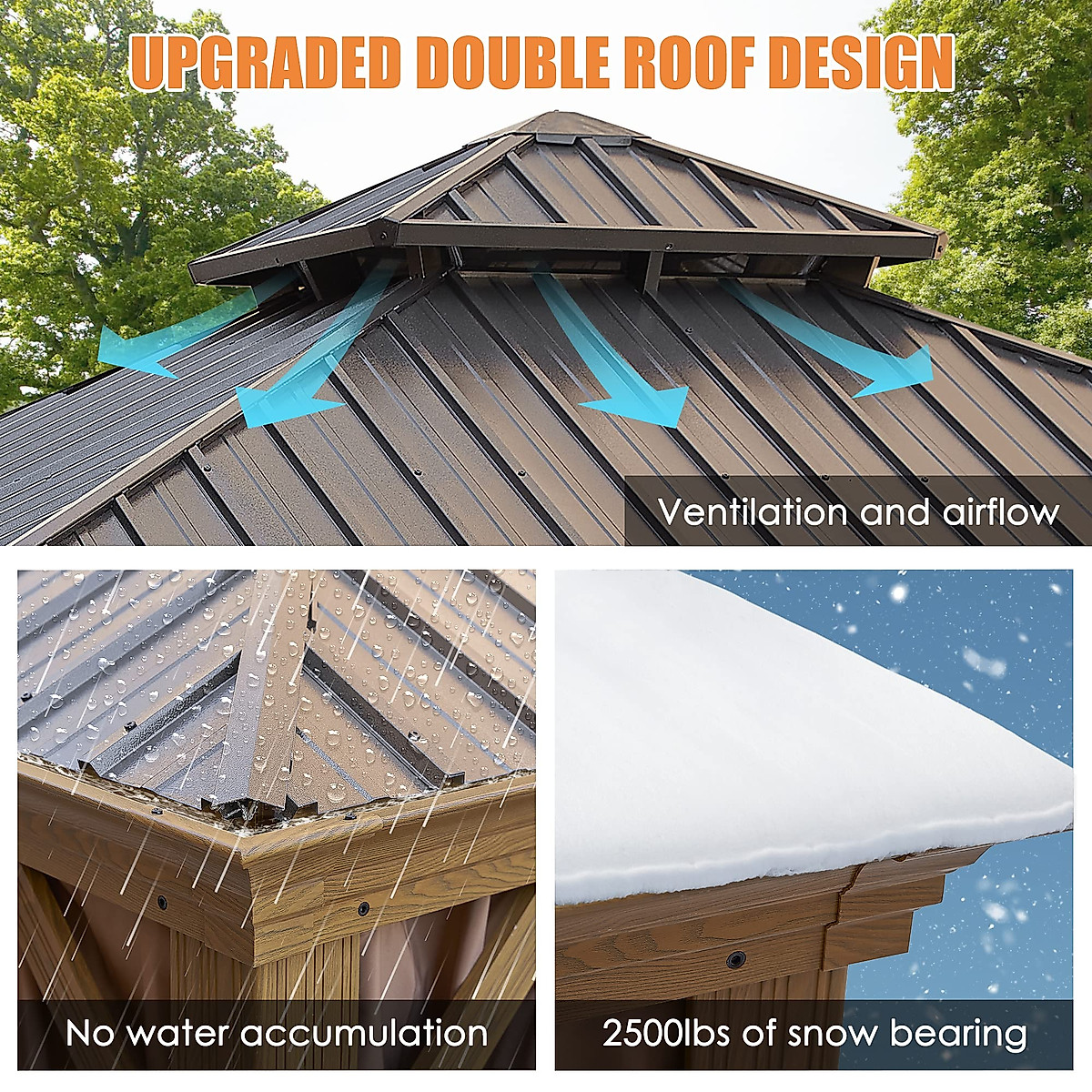 RITSU 12'*12' Gazebo, Permanent Hardtop Outdoor Gazebo, Aluminum Gazebo with Steel Canopy, Removable Mosquito Netting on All Sides, for Patio, Garden, Backyard, Bronze