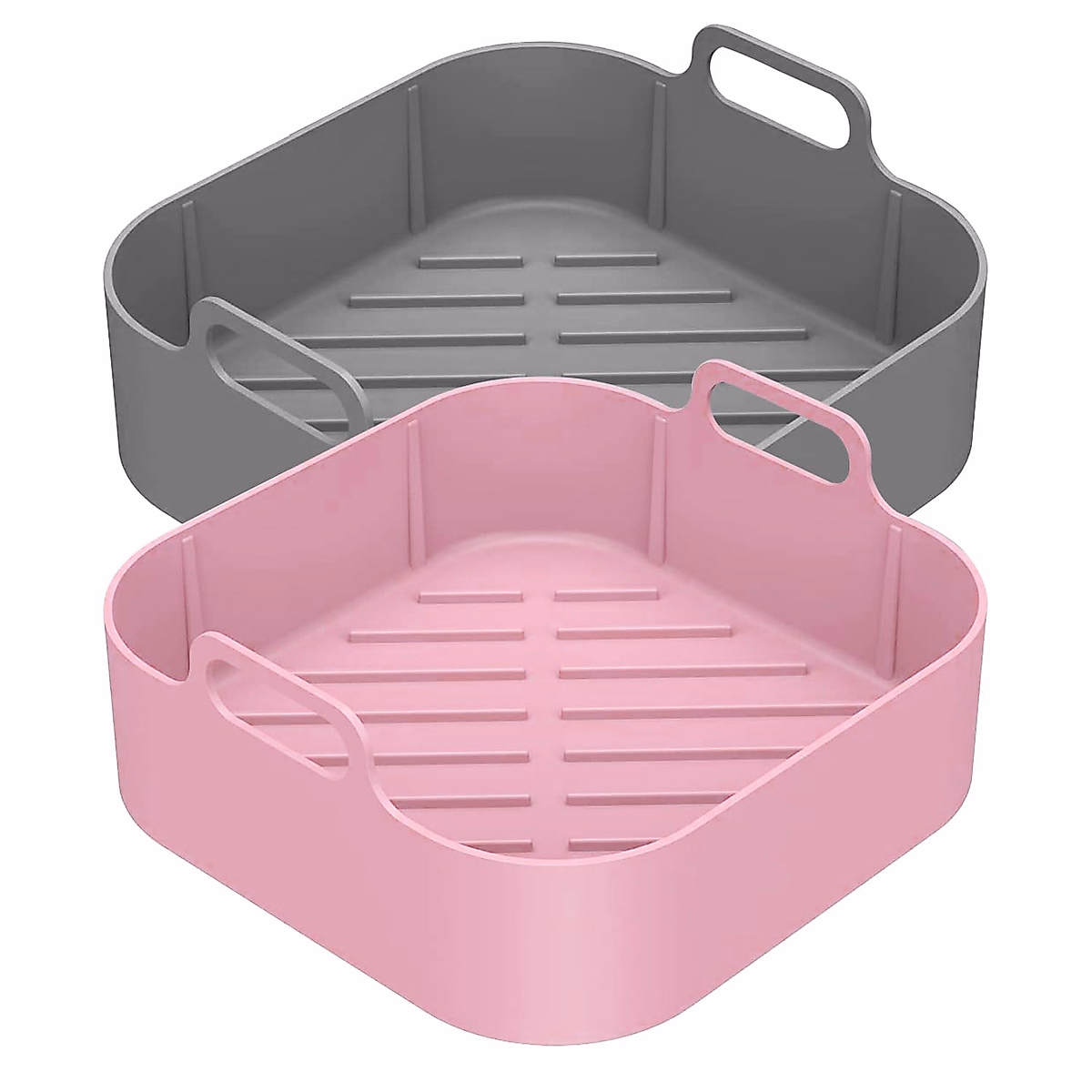 Silicone Air Fryer Basket Liners,2 PCS Reusable Square Air Fryer Liners,Air Fryer Silicone Baking Tray for 3.6 to 6.8 QT Oven Microwave Accessories(Pink + Gray)