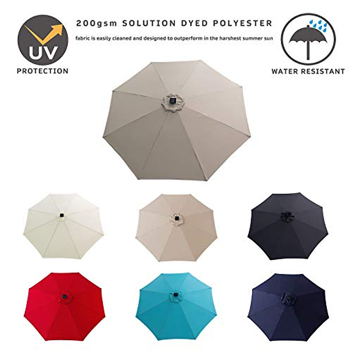 uHousDeco 9 ft Solar LED Patio Umbrella Umbrella, Auto Control and Rotatable Design Taupe