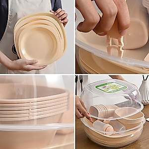 amokk 47 Pcs Plastic Cultery Sets for 6, Reusable Plates and Bowls Sets Portable Dinnerware Set for Pixcnic, Camping, Travel, Outdoor, Home Party