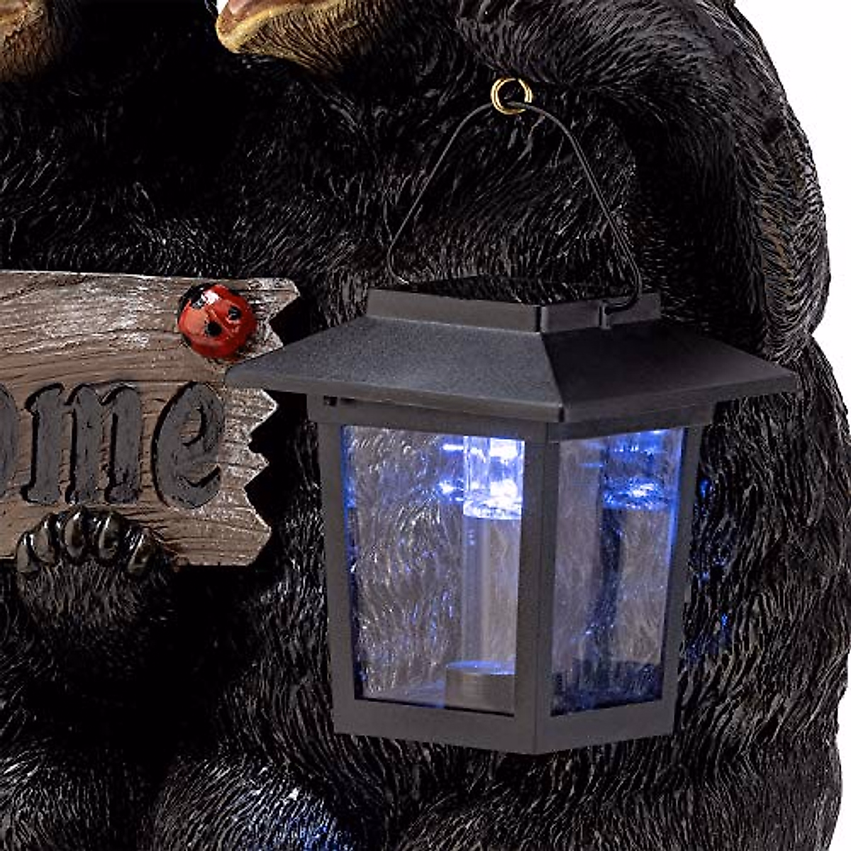 Alpine Corporation 15" Tall Outdoor Bear Couple with Lantern and Welcome Sign Statue with Solar LED Light Yard Art Decoration