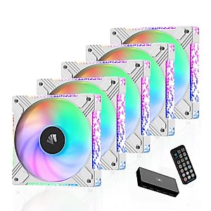 Asiahorse FS-S001 120mm RGB Fan, Full Frame Acrylic ARGB White Computer Case Fans 5V Motherboard Sync Argb Fans with Analog PWM Controller, 20+8 Addressable LEDs Hydraulic Bearing PC Fans (5 Pack)