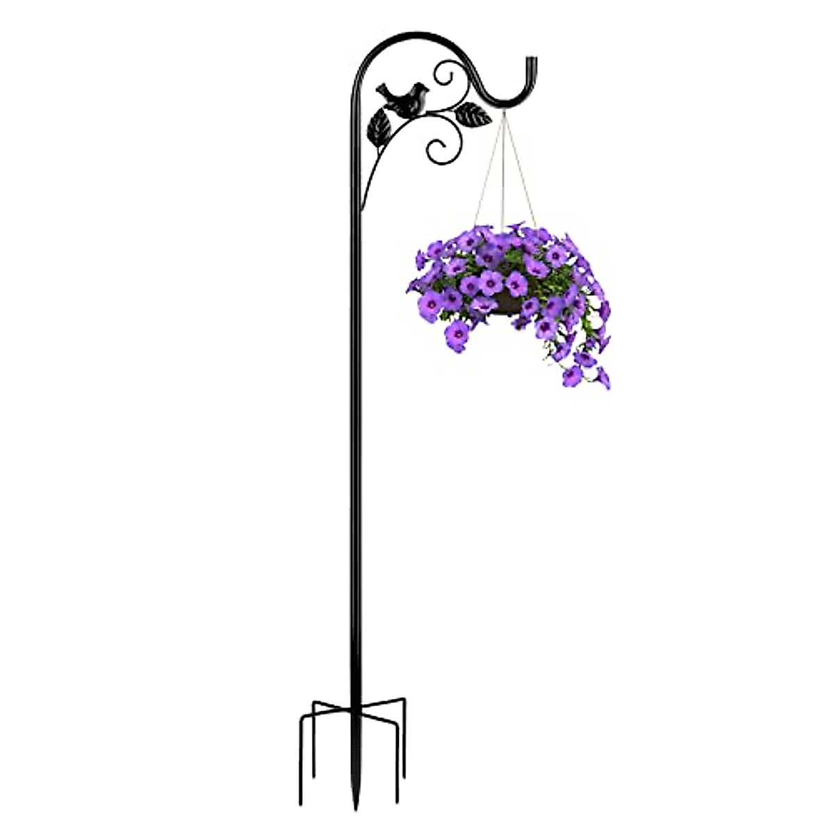 Art Elf Shepherds Hooks for Outdoor Bird Feeder Pole Hanger 67 Inches Plant Hooks with 5 Prongs Base Stainless Metal Adjustable Garden Hanging Holder for Lanterns Weddings Decor Bird Black