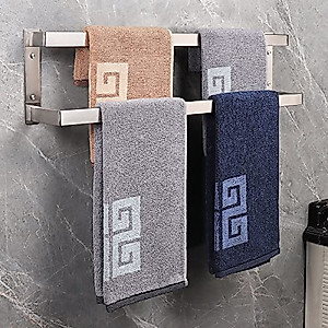 NearMoon Bathroom Towel Bar, Towel Rod Holder, Square Shelf Rack Hanging Towel for Bath, Thicken SUS304 Stainless Steel Towel Rack Wall Mounted-2-Tier Bathroom Accessories (24 Inch, Brushed Nickel)