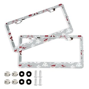 YETTASBIN Christmas Santa Claus License Plate Frames, Decorative License Plate Covers, 2 Packs Universal Aluminum Tag Frame with 2 Holes & Screw Caps for Front and Rear Car Tags, Elliptical Hole
