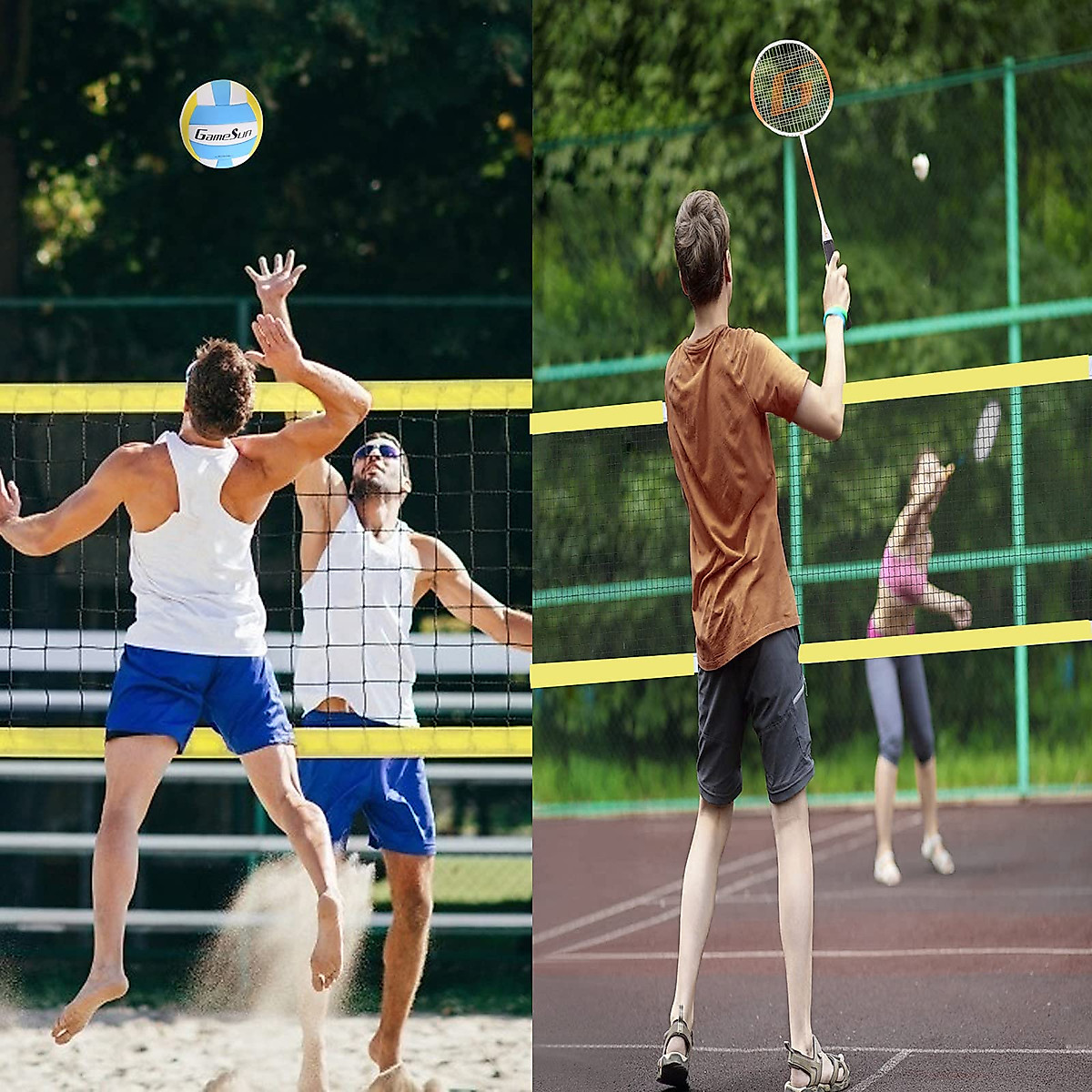 Volleyball Badminton Combo net Set for Backyard and Outdoor with Sleeve Net, 4 Pro Racquets, Nylon Carry Bag