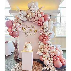Boho Pink Balloon Garland Arch Kit,Double-stuffed Pastel Pink White Sand Blush Balloons for Birthday Bridal Baby Shower Wedding Party Decorations