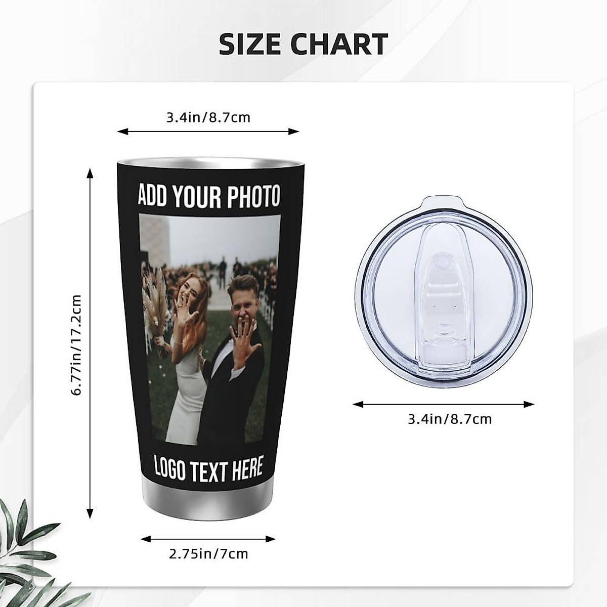 20oz Personalized Tumbler with Photo Name, Custom Tumbler Personalized Custom Cups with Text Logo, Customized Gifts for Christmas Birthday Anniversary, Blue