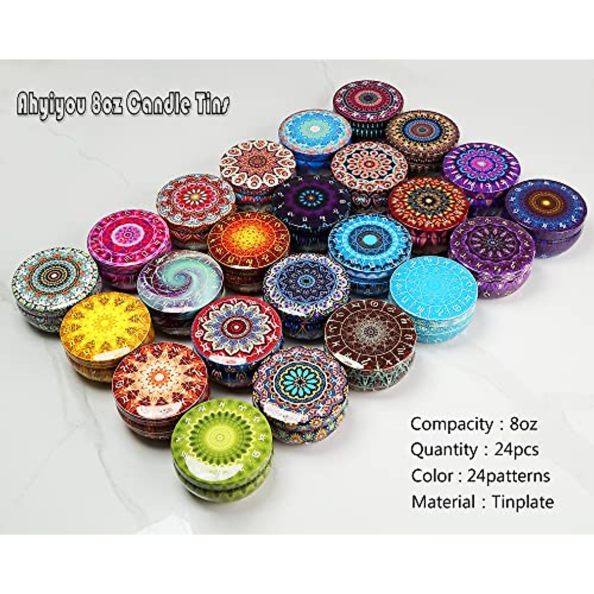 Ahyiyou Candle Tins Candle Jars 24 Pieces 24 Zodiac Patterns, DIY Round Containers with Lids for Candle Making, Arts & Crafts, Storage & More (8oz)
