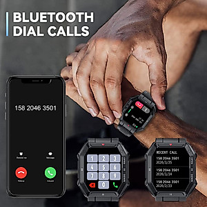 XAXRE Military Smart Watch for Men (Answer/Make Call) 1.85” Outdoor Tactical Sports Smartwatch IP67 Waterproof Rugged Fitness Tracker Heart Rate Sleep Monitor Compatible with iPhone Android