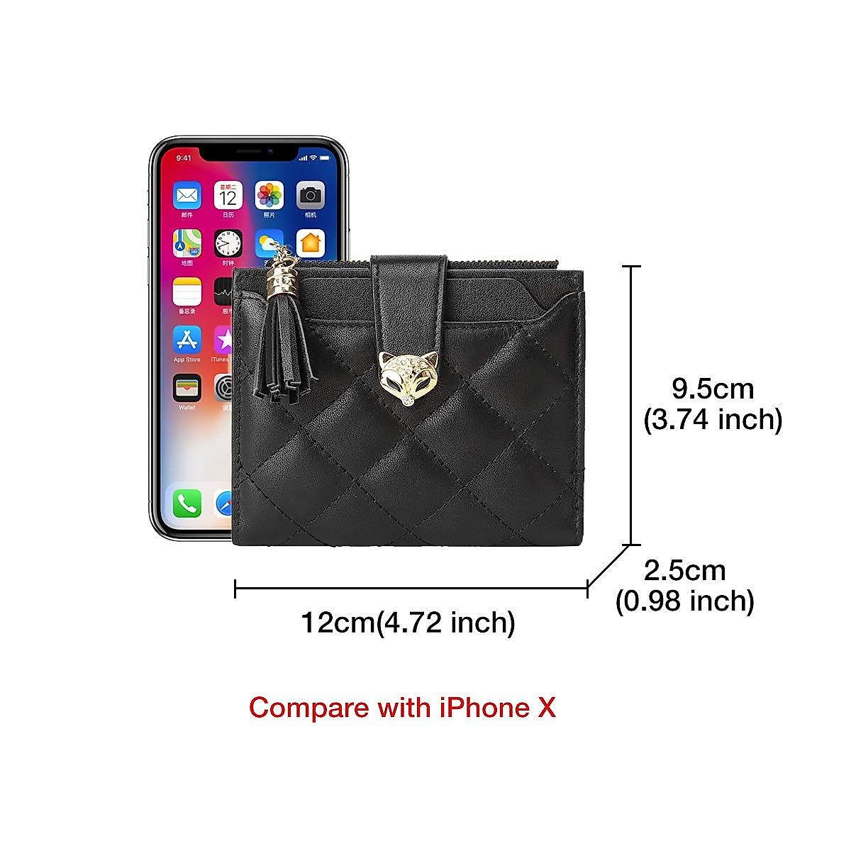 FOXER Women Leather Wallet Small Bifold Wallet Quilted Wallet Card Holder (Black2)