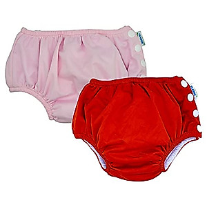 ISABBE Reusable Swim Diaper for Babies & Toddlers - Perfect Nappy for Swimmers in Pool or Beach - Great for Little Boys and Girls. (Pack of 2, Pink Red Large)