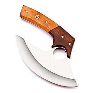 Damascus Steel UK-9002 Handmade J2 Stainless Steel ULLU Knive -Beautiful Olive & Rose Wood Handle