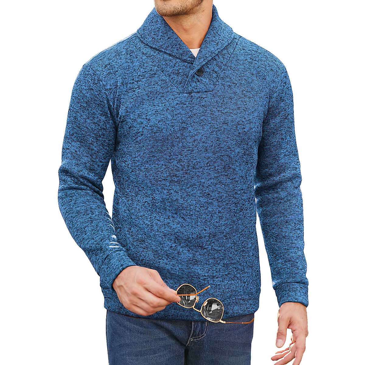 COOFANDY Men Dress Sweater with Collar Fashion Light Fleece Sweatshirt Fall Winter Sky Blue